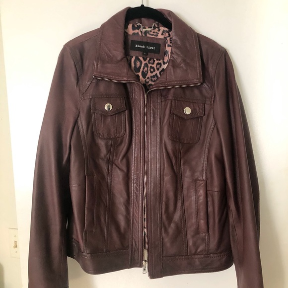 Black Rivet | Jackets & Coats | Dark Red Black Rivet Genuine Leather ...